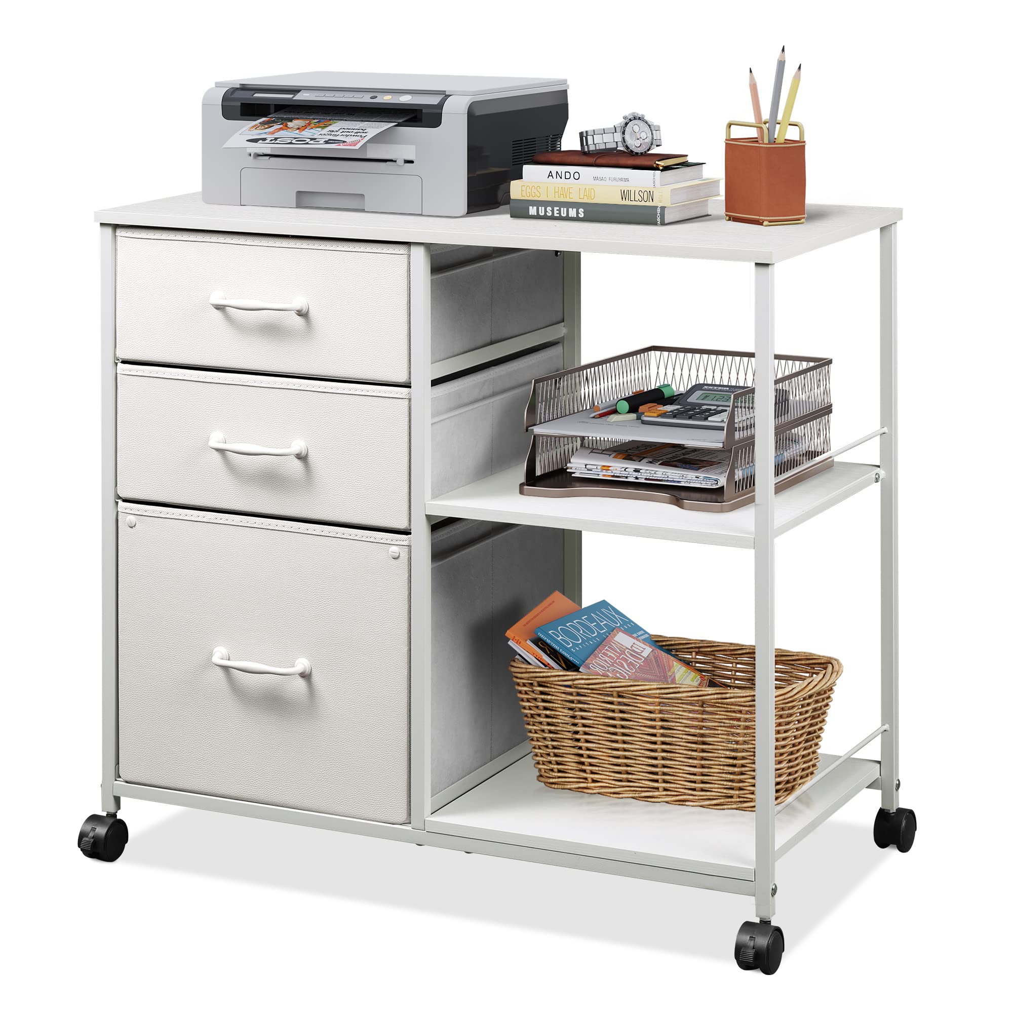 3 Drawer Fabric Mobile File Cabinet/Printer Stand with Shelf – Devaise