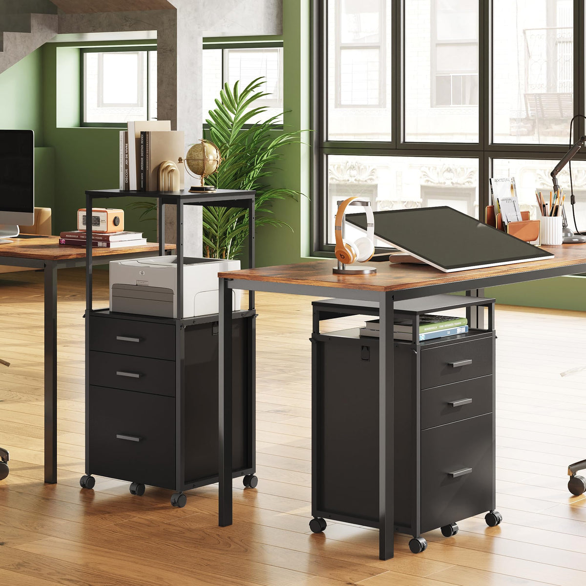 3 Drawer Mobile File Cabinet / Printer Stand with Shelves | DEVAISE ...