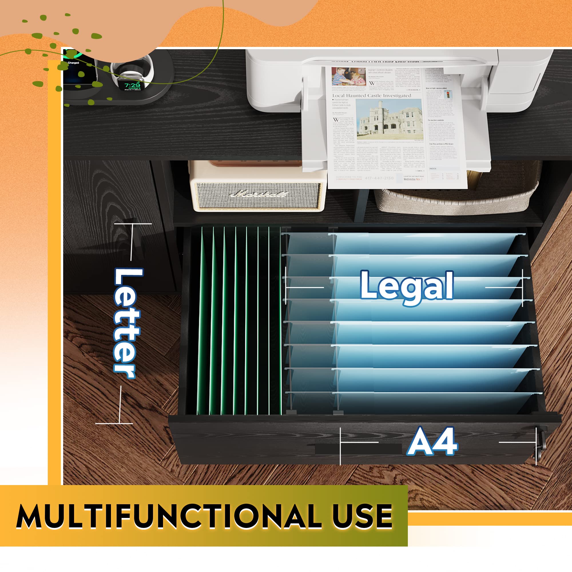 Office File Cabinet with Charging Station and Lock | DEVAISE – Devaise