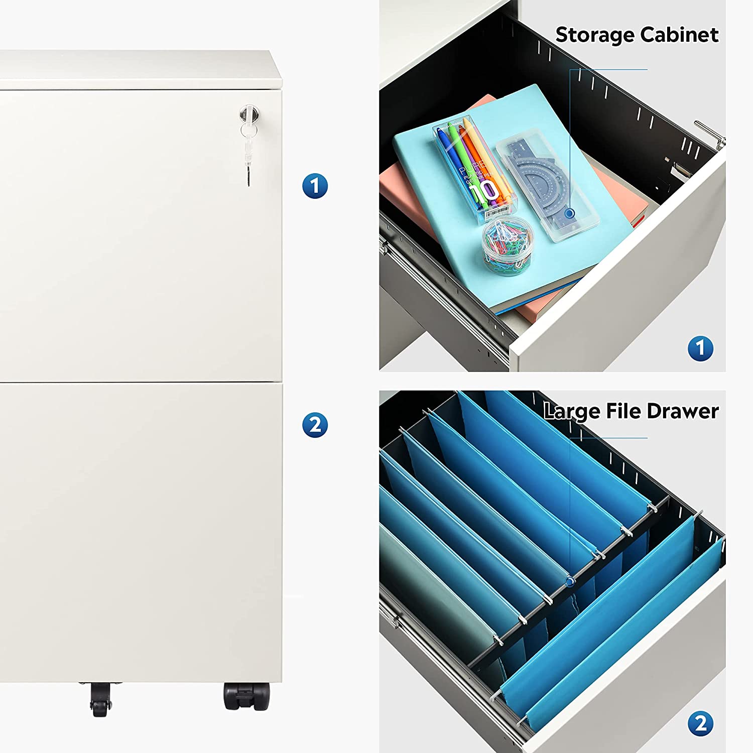 Metal 2 Drawer Mobile File Cabinet with Lock – Devaise