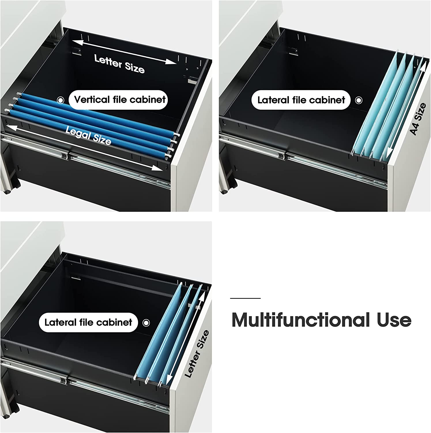 Metal 3 Drawer Mobile File Cabinet with Lock - Office Furniture ...