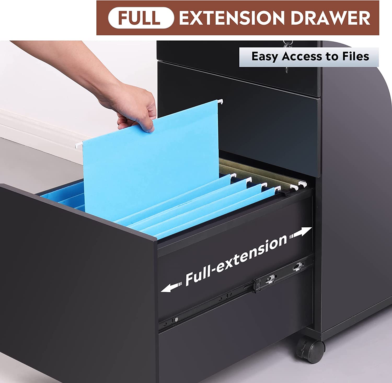 Wood 3 Drawer Mobile File Cabinet with Lock – Devaise