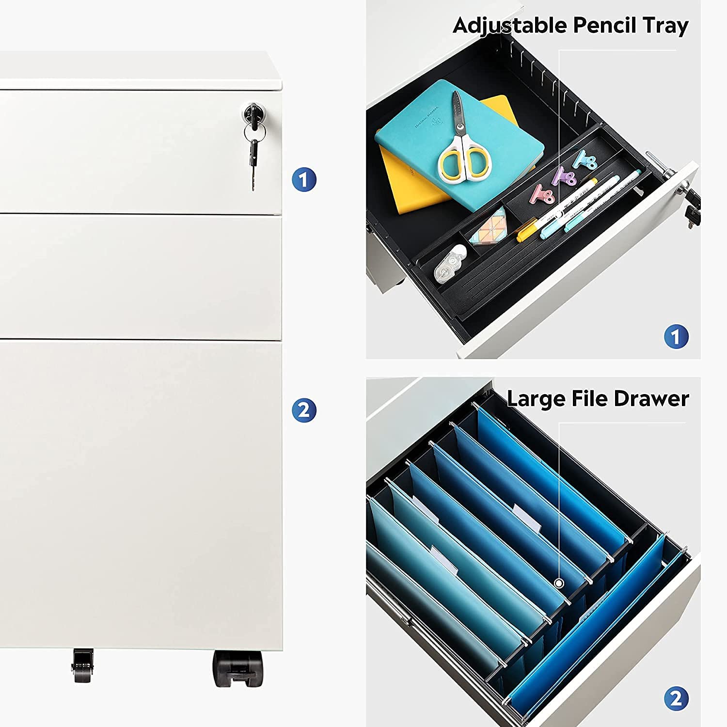 Metal 3 Drawer Mobile File Cabinet with Lock - Office Furniture ...