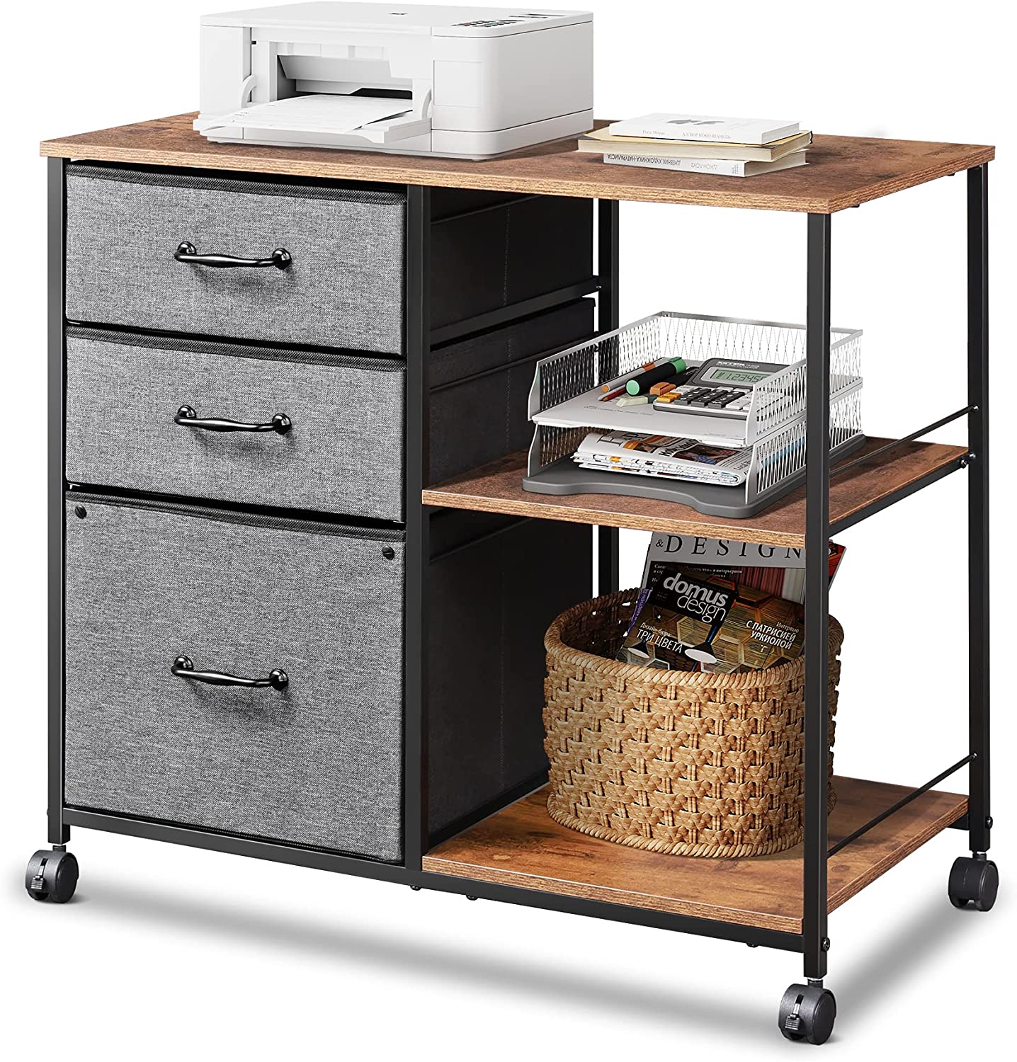 3 Drawer Fabric Mobile File Cabinet/Printer Stand with Shelf – Devaise