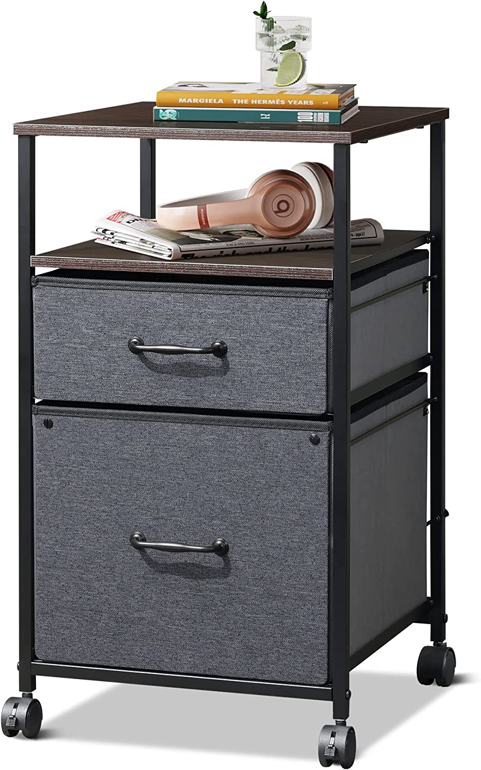 Fabric File Cabinet with Open Storage Shelf – Devaise