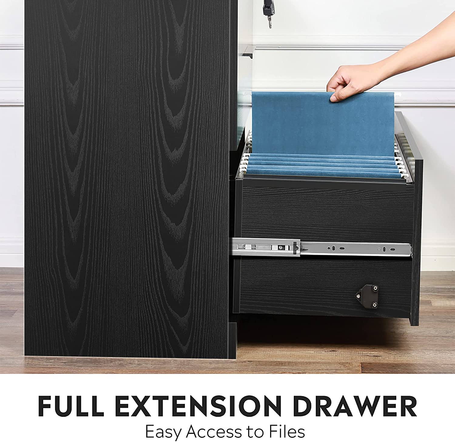 Black Wood 2 Drawer Lateral File Cabinet with Lock – Devaise