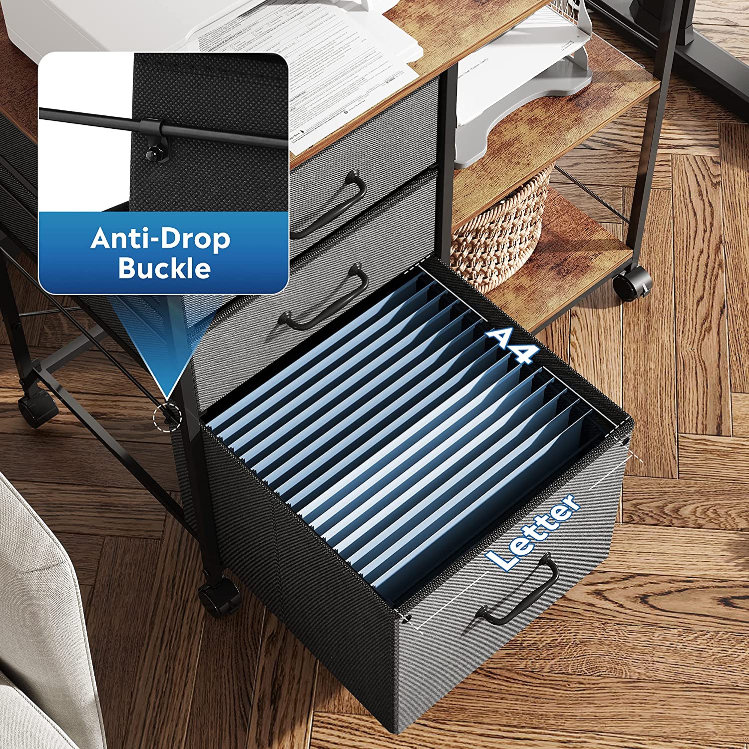 3 Drawer Fabric Mobile File Cabinet/Printer Stand with Shelf – Devaise